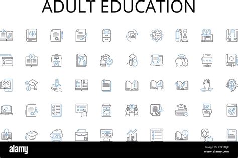 Adult Education Line Icons Collection Insight Reflection