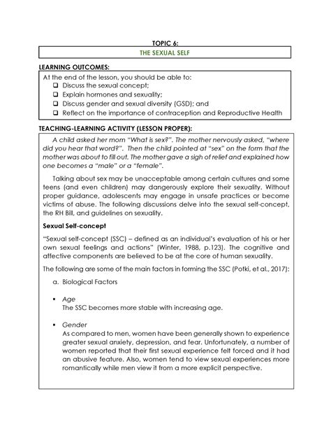 Psych Sexual Self TOPIC LEARNING OUTCOMES TEACHING LEARNING ACTIVITY LESSON PROPER