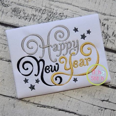 Happy New Year Swirl Embroidery Design Machine Embroidery