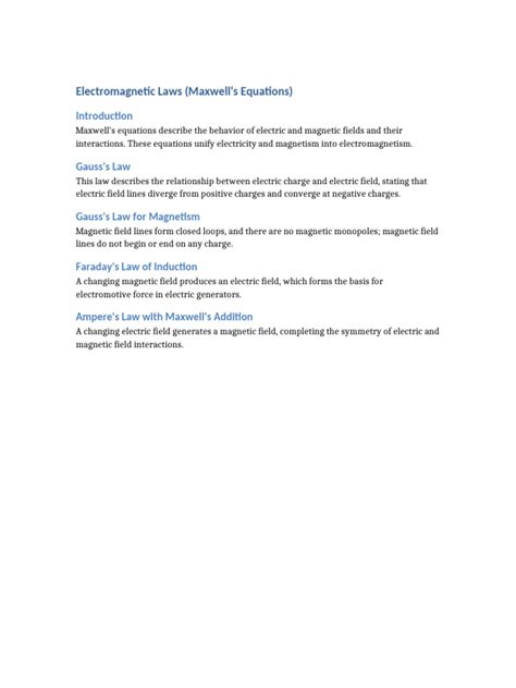 Electromagnetic Laws Maxwells Equations Pdf