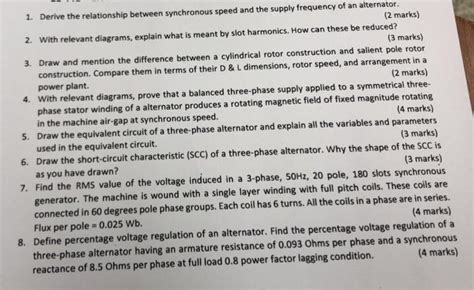 Solved Derive The Relationship Between Synchronous Speed Chegg