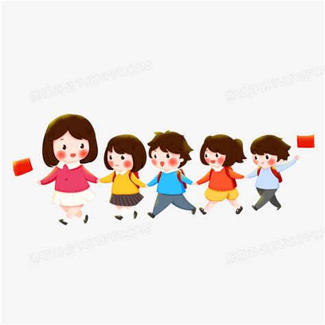 卡通手绘免抠老师带学生郊游PNG图片素材下载 学生PNG 熊猫办公