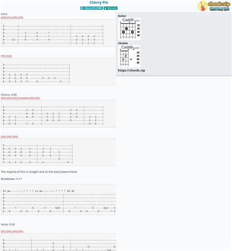Chord Cherry Pie Tab Song Lyric Sheet Guitar Ukulele Chords Vip