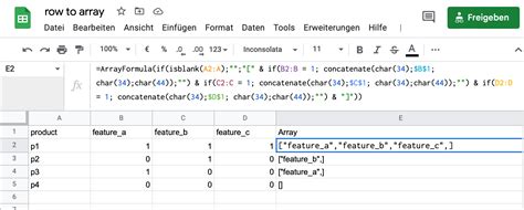 Concatenation Google Sheets Row To Array Stack Overflow