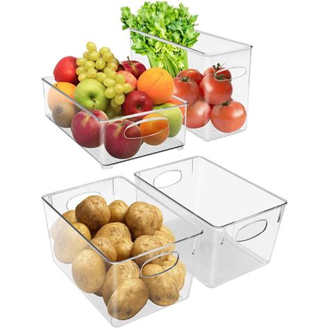 Sorbus 4 Piece Variety Sizes Clear Plastic Container Bins With Handles