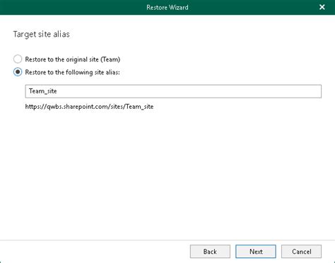Step 4 Specify Target Site Alias Veeam Backup Explorers Guide