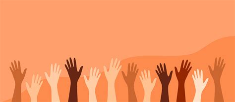 다양한 국적과 피부색을 가진 여성들의 손이 위로 뻗어 있습니다 복사 공간이 있는 평면 벡터 그림 공동체에 대한 스톡 벡터 아트