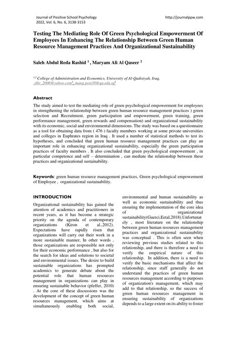 Pdf Testing The Mediating Role Of Green Psychological Empowerment Of Employees In Enhancing