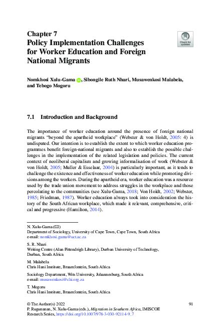 Pdf Policy Implementation Challenges For Worker Education And Foreign National Migrants