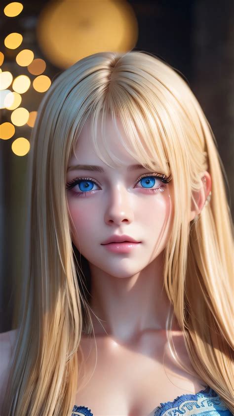 긴 금발 머리와 파란 눈을 가진 여자의 클로즈업 Seaart Ai