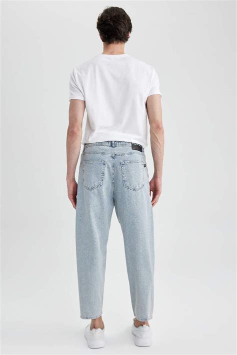 أزرق رجالي بنطلون جينز وايد ليج بالون فيت بخصر عالي 2809225 Defacto