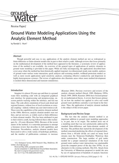 Pdf Ground Water Modeling Applications Using The Analytic Element Method