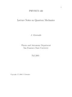 PHYSICS 430 Lecture Notes On Quantum Mechanics Physics 430 Lecture Notes On Quantum Mechanics