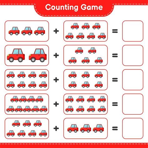 세고 일치하고 자동차의 수를 세고 올바른 숫자와 일치시킵니다 교육 어린이 게임 인쇄용 워크시트 벡터 일러스트 레이 션 프리미엄 벡터