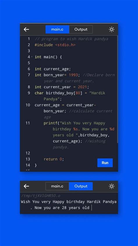 Happy Birthday Hardik Pandya In C Programming Programming Quote C
