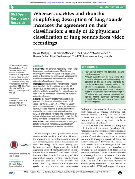 Pdf Wheezes Crackles And Rhonchi Simplifying Description Of Lung Sounds Increases The