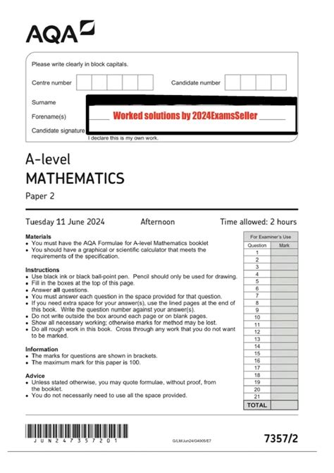Aqa A Level Maths 2024 Paper 1 Paper 2 Paper 3 Qp And Markscheme [verified] Stuvia Uk