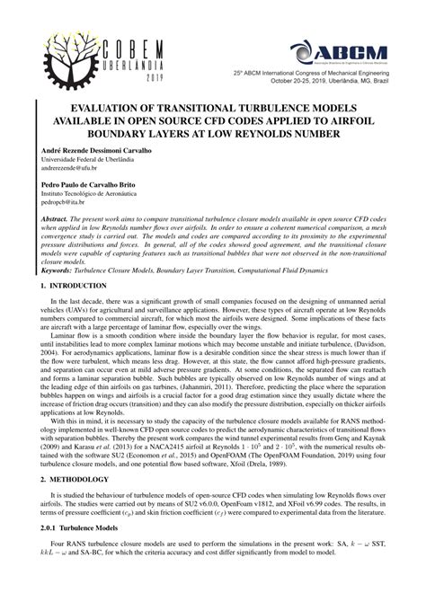 Pdf Evaluation Of Transitional Turbulence Models Available In Open
