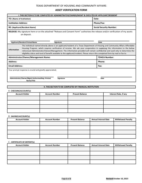 Texas Asset Verification Form Download Fillable Pdf Templateroller