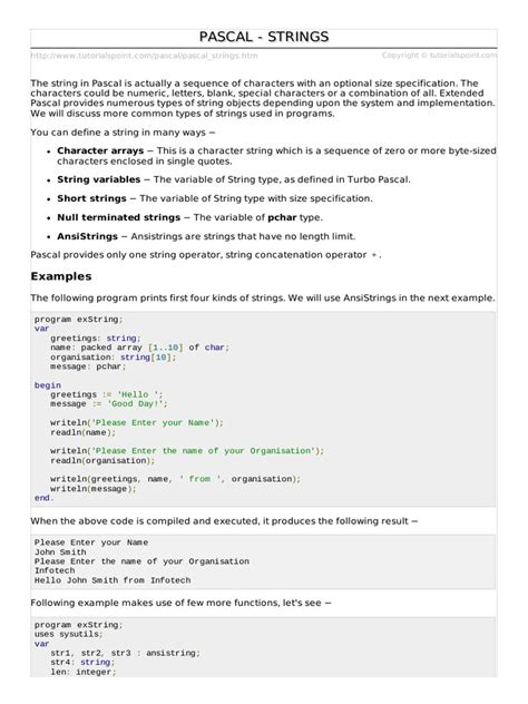 Pascal Strings Pdf String Computer Science Subroutine