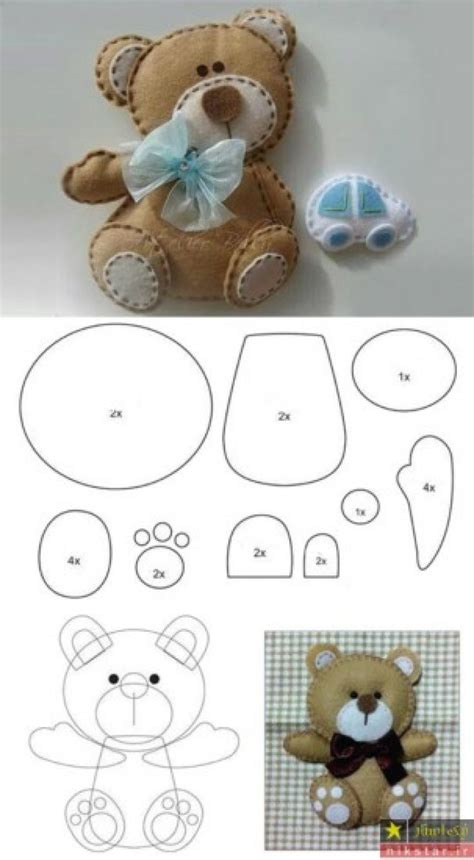 آموزش ساخت عروسک نمدی با الگو به شکل خرس Felt Crafts Felt Toys