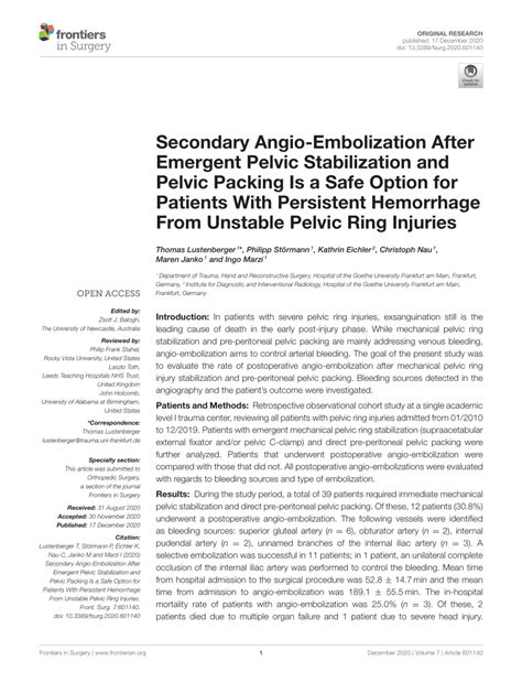 Pdf Secondary Angio Embolization After Emergent Pelvic Stabilization