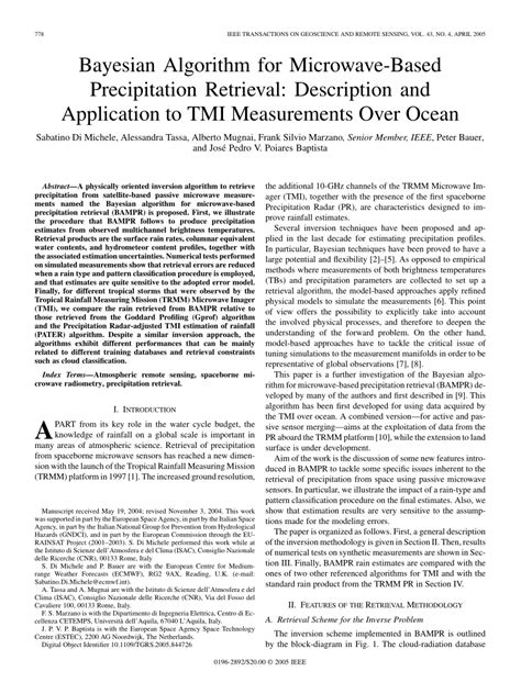 Pdf Bayesian Algorithm For Microwave Based Precipitation Retrieval Description And