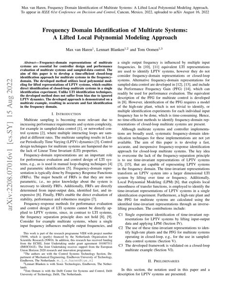 Pdf Frequency Domain Identification Of Multirate Systems A Lifted Local Polynomial Modeling