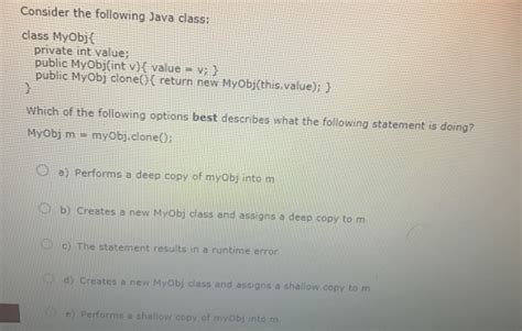 Solved Consider The Following Java Class Class Myobj