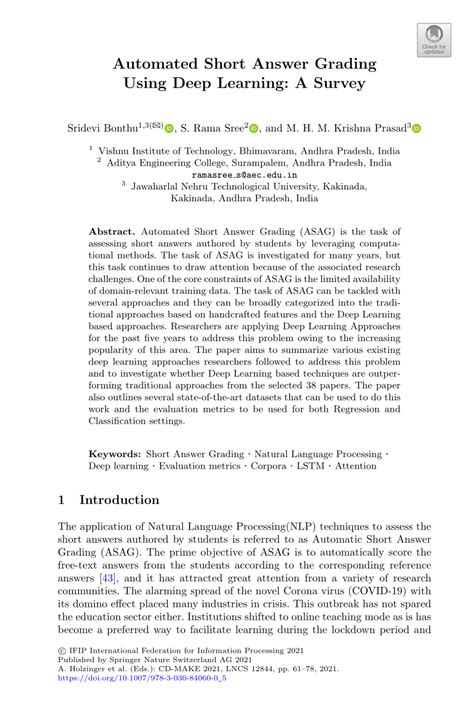 PDF Automated Short Answer Grading Using Deep Learning A Survey