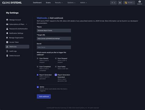 Using Webhooks Scanning Solution
