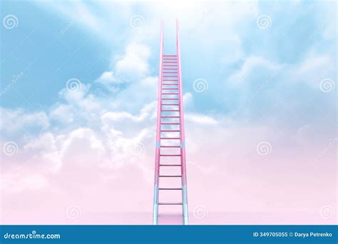 Heavens With This Surreal Pink Ladder Reaching Into The Fluffy Clouds