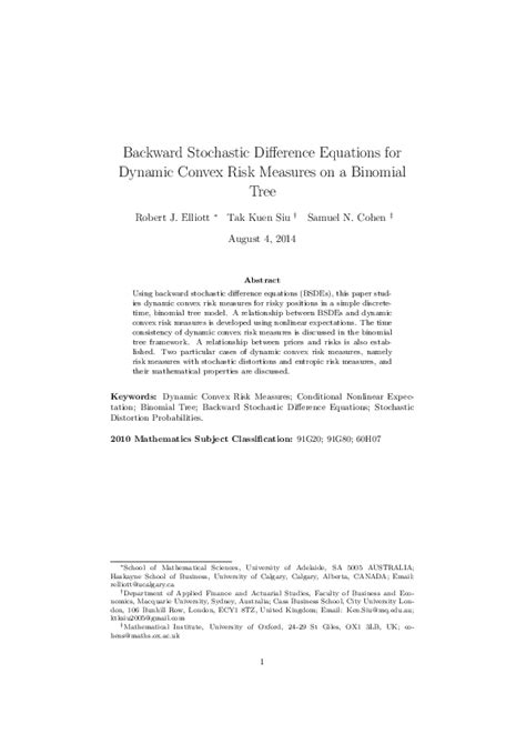 Pdf Backward Stochastic Difference Equations For A Single Jump Process