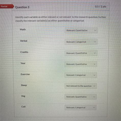 solved 0 5 2 pts partial question 3 identify each variable