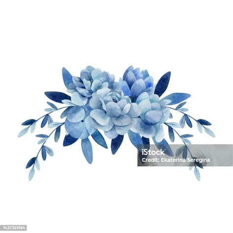 남색 가지 나뭇잎 및 꽃으로 수채화 구성 장미와 모란으로 손으로 그린 꽃다발 배열 꽃 클립 아트입니다 블루벨속에 대한 스톡 벡터 아트 및 기타 이미지 Istock
