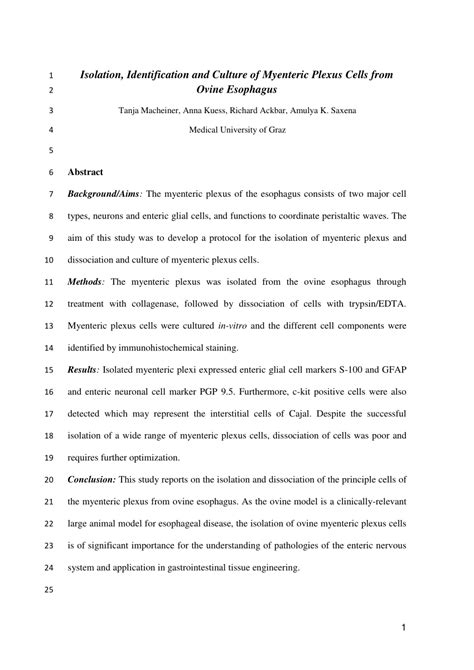 Pdf Isolation Identification And Culture Of Myenteric Plexus Cells From Ovine Esophagus