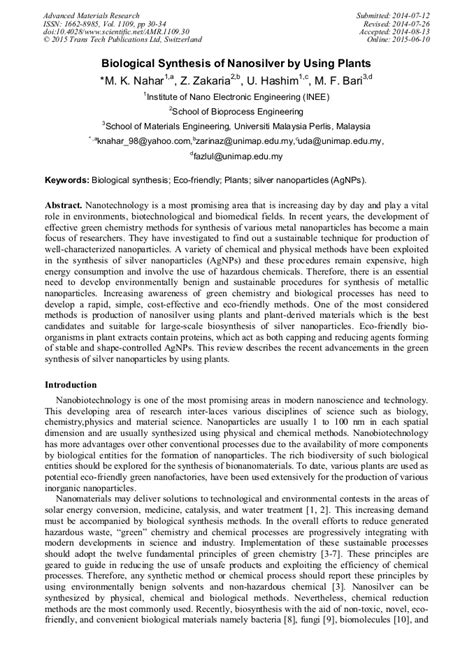 Biological Synthesis Of Nanosilver By Using Plants Scientificnet