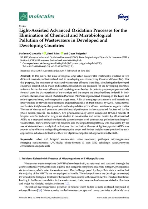 Pdf Light Assisted Advanced Oxidation Processes For The Elimination
