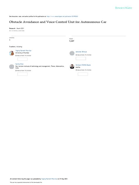 Obstacle Avoidance And Voice Control Unit For Autonomous Car Pdf