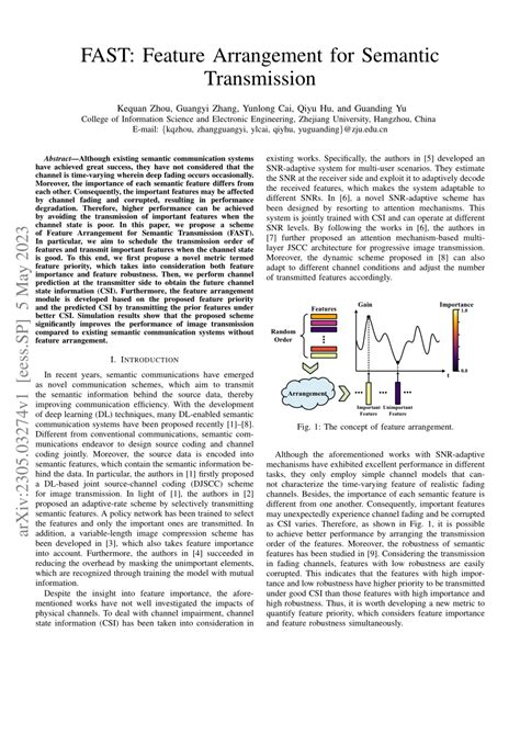 Pdf Fast Feature Arrangement For Semantic Transmission