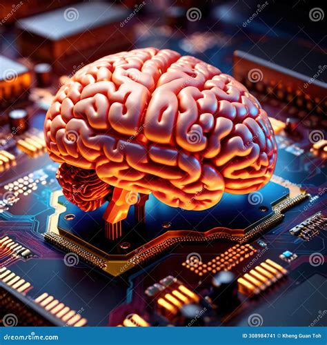 Brain On A Microchip Showing Artificial Intelligence And Computer Processing Stock Illustration