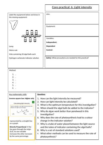 Biology Gcse Edexcel Core Practical Sheets Revision Teaching Resources