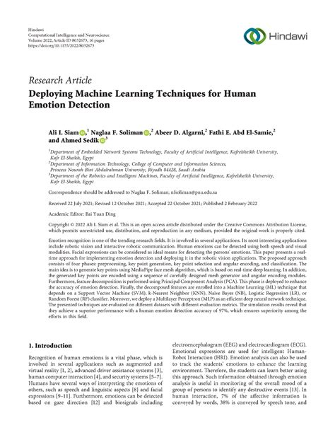 Human Emotion Recognition Paper 1 Research Article Deploying Machine