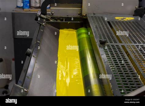 Color And Glossy Rollers Of Offset Printing Machine Offset Ink Colour Yellow Stock Photo Alamy