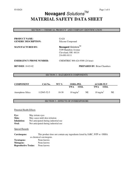 Msds G624 Pdf Water Formaldehyde