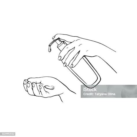 손소독 손으로 그린 벡터 그림 청소 및 소독을위한 알코올 젤 병 손 프레스 소독제 벡터 일러스트레이션 벡터에 대한 스톡 벡터 아트 및 기타 이미지 Istock