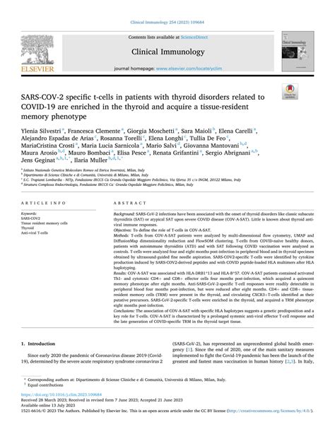 Pdf Sars Cov 2 Specific T Cells In Patients With Thyroid Disorders