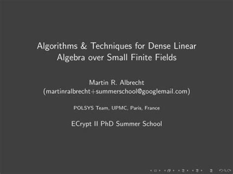 Pdf Algorithms Techniques For Dense Linear Algebra Over Small Finite Dokumen Tips
