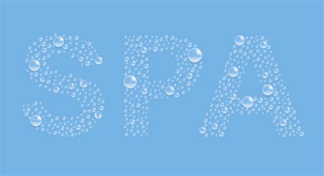 스파 파란색 배경에 거품에서 단어 3d 벡터 현실적인 드롭 물방울 수중 공기 비 응축수 벡터 일러스트레이션 아이콘 인기있는 약어 벡터 일러스트레이션 Eps 10 0명에 대한