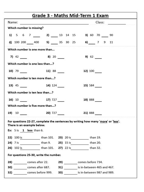 Grade 3 Maths Mid Term 1 Exam Xlsx Sheet1 Pdf